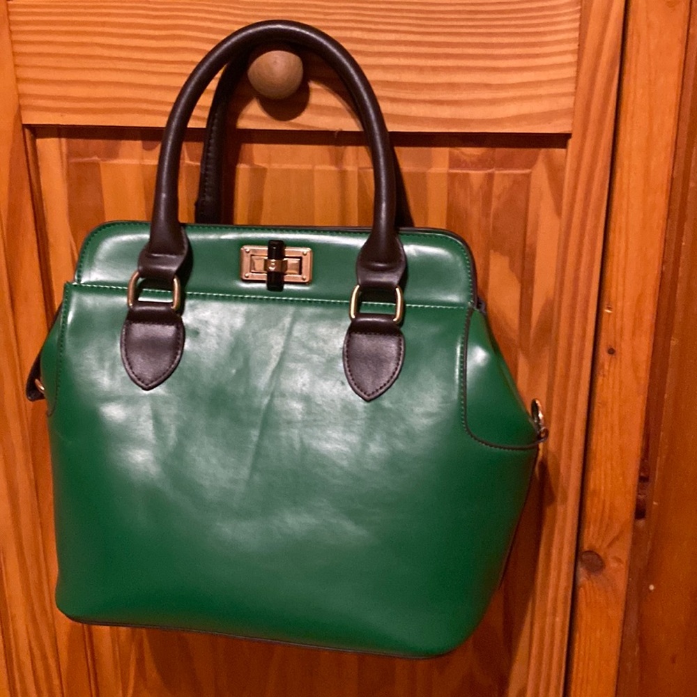 Beautiful Design Green Color Bag With Dark Brown Hand… - Gem